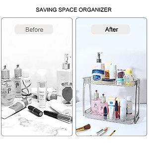 Wbtran 2-Tier Corner Bathroom Counter Organizer, Bathroom Countertop Shelf Makeup Organizer, Corner Storage Organizers for Bathroom, Kitchen, Dresser (Grey)