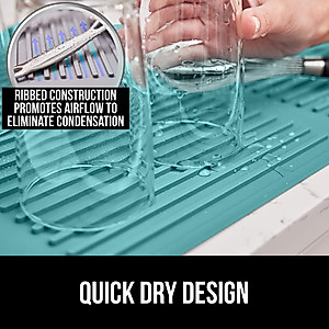 Gorilla Grip Cutting Board Set of 3 and Silicone Dish Drying Mat, Both in Turquoise Color, Cutting Boards are Reversible, Slip Resistant Drying Mat is Size 16x12, 2 Item Bundle