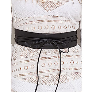 Earnda Women Fashion Obi Belt Faux Leather Wide Wrap Waist Cinch Belt for Dress Black Medium