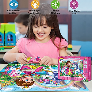 Puzzles for Kids Ages 4-8 Year Old - Princess & Unicorns,100 Piece Jigsaw Puzzle for Toddler Children Learning Educational Puzzles Toys