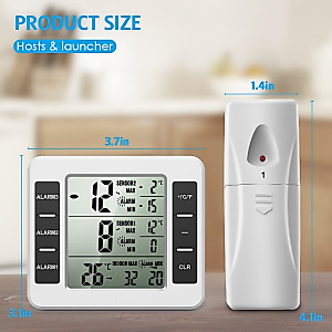 (UPGRADED) AMIR Refrigerator Thermometer, Wireless Indoor Outdoor Freezer Thermometer, Sensor Temperature Monitor with Audible Alarm Temperature Gauge for Kitchen, Freezer, Home (Battery not Included)