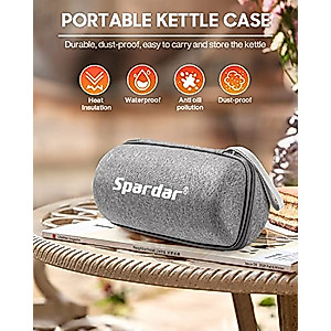 Portable Travel Kettle with Case, Spardar Portable Kettle for Travel 4 Temperature Control and Auto Shut-Off Travel Kettle Electric Small for Tea, Coffee, BPA Free, Boil Dry Protection, 380ml, White
