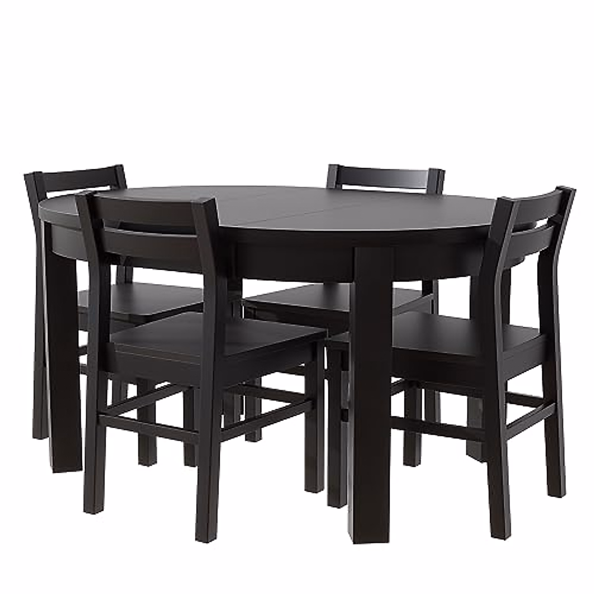 Dinehome 5 Piece Extendable Round Dining Table Set for 4-6 with Storage Drawers and Four Chairs,16" Removable Leaf, Espresso