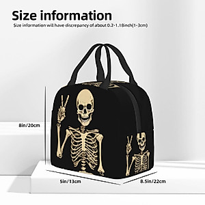 PrelerDIY Skeleton Bone Lunch Box - Insulated Lunch Bags for Women/Men Black Reusable Lunch Tote Bags, Perfect for Office/Camping/Hiking/Picnic/Beach/Travel