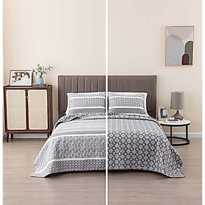 Great Bay Home 3-Piece Reversible Grey Full/Queen Quilt Comforter with 2 Shams | Lightweight, All-Season, Cozy, Modern Bedspreads | Paisley Coverlet Sets | Kadi Collection