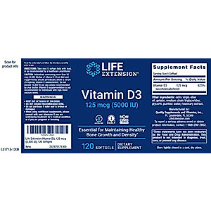 Life Extension Vitamin D3 5000 IU, 120 Softgels (Pack of 2)