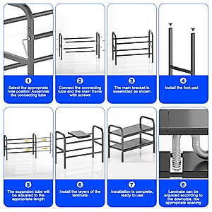 TLCHEN 2 Tier Under Sink Organizers and Storage,Expandable Cabinet Shelf Organizer,with 8 Removable Panels Multi-Purpose Storage Shelf,for Kitchen Bathroom Storage Rack(BLACK)