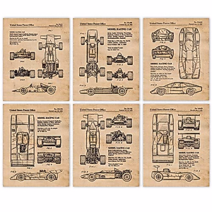 Vintage McLaren Racing Patent Prints, 6 (8x10) Unframed Photos, Wall Art Decor Gifts Under 20 for Home Office Garage Man Cave Studio College Student Teacher Coach F1 Team Cars Fans