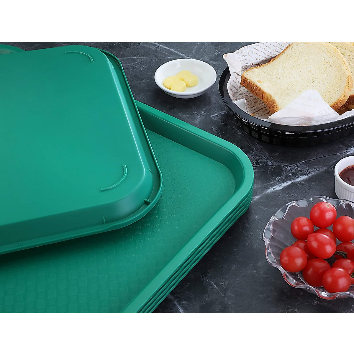 TrueCraftware-Set of 12 Plastic Fast Food Tray 10 1/2" X 13 5/8" Green Color- for Café Standard Cafeteria/Fast Food Tray Restaurant Serving Trays Set for Coffee Table Kitchen Party