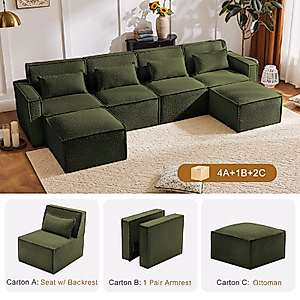 ABCASA 120" Modular Sectional Couches for Living Room, Modern 6 Seater U Shaped Sofa Couch - Boucle Green