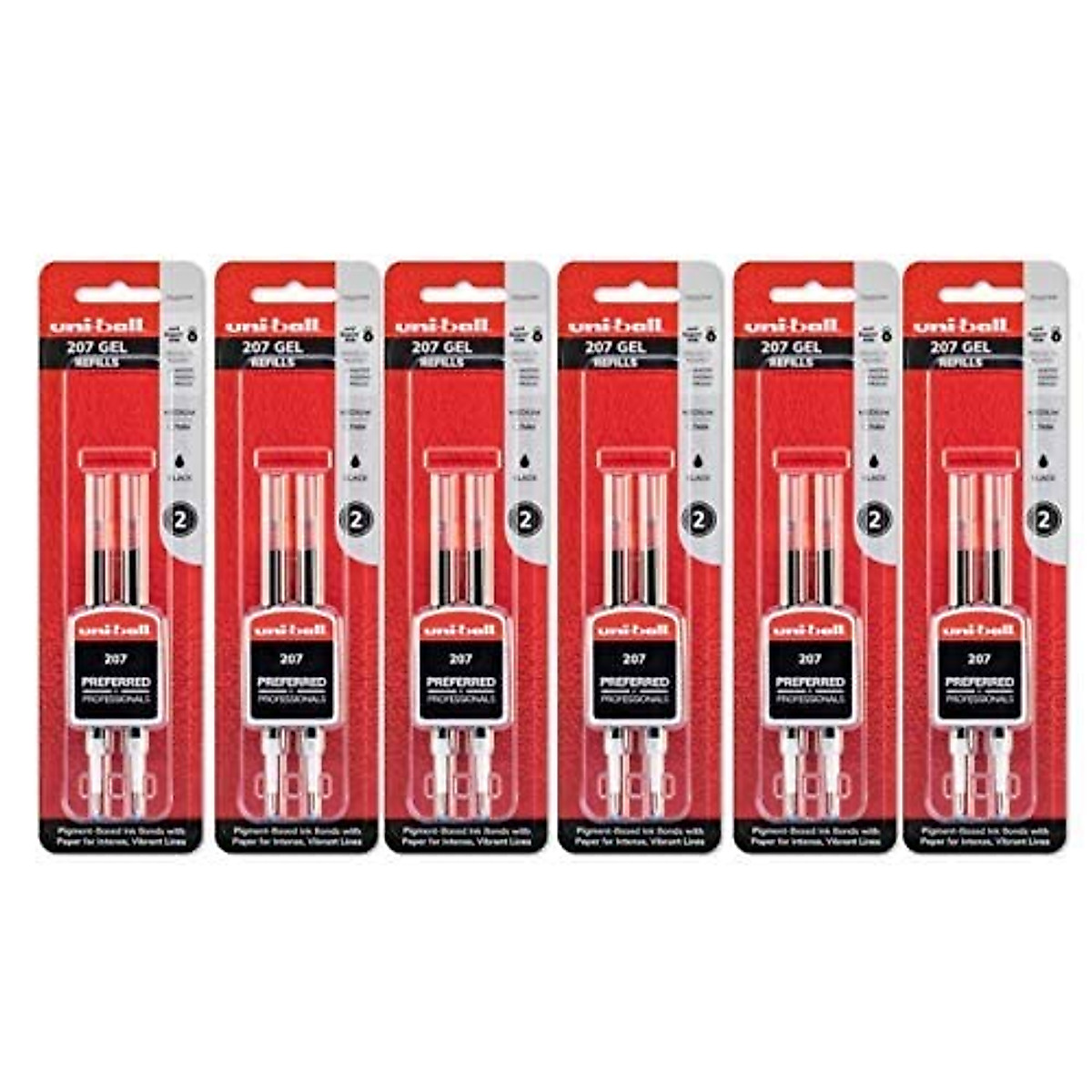 Uni-Ball Signo 207 Gel Pen Refills, 0.7mm, Medium Point, Black Ink, Pack of 12