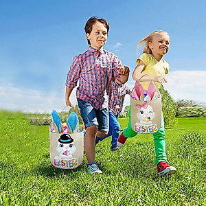 Easter Bunny Basket for Kids, 2 Pack Easter Baskets with Ears Stand Up, Personalized Bunny Burlap Bag Easter Basket Stuffers for Girls Boys Kids Easter Party Egg Hunts Gifts Mothers Day Gifts