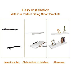 Floating Wall Shelf Set of 2, Wood Wall Decor Storage Shelf, Wall Mount Display Rack for Bedroom, Living Room, Bathroom, Kitchen, Office