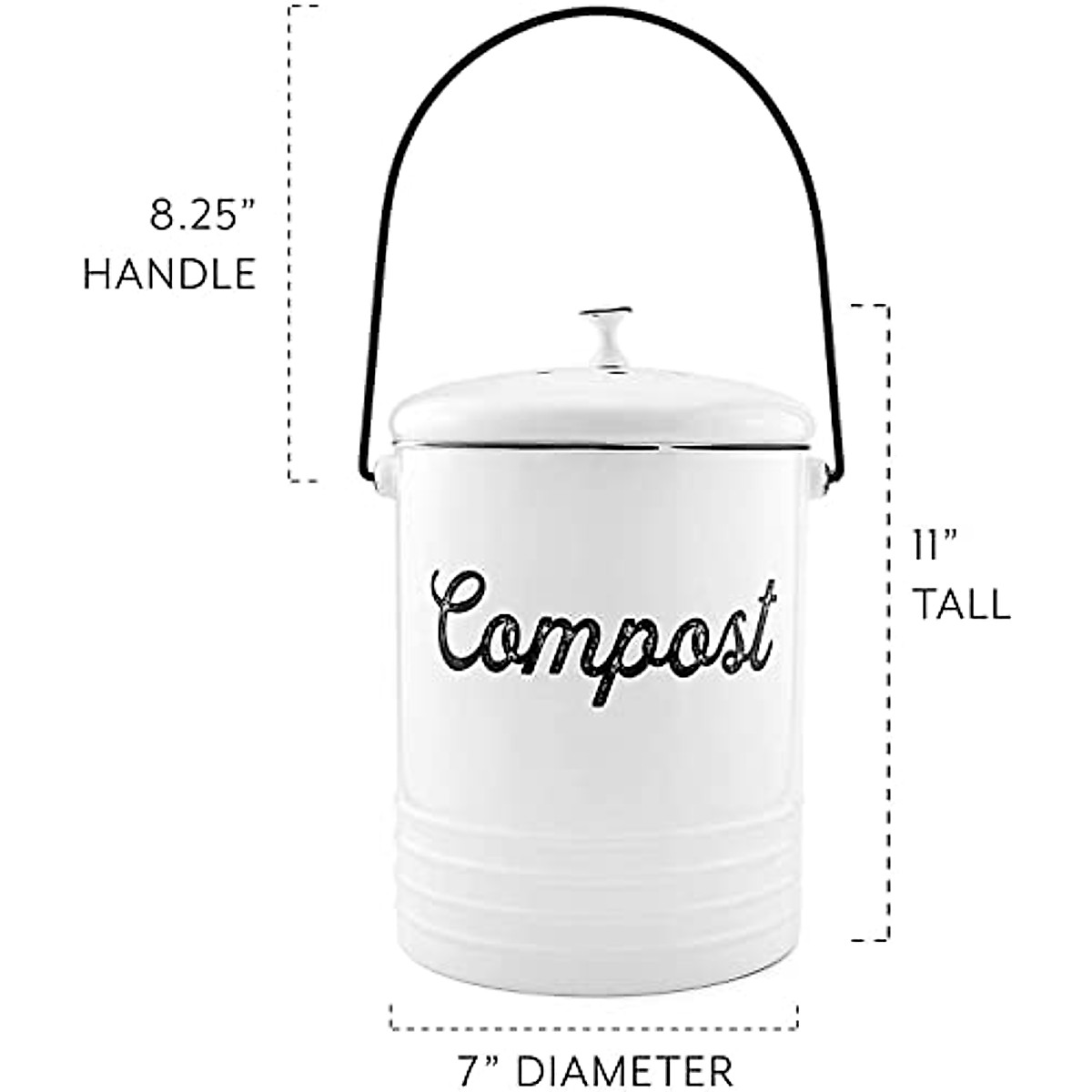 AuldHome White Enamelware Compost Bin, Farmhouse Compost Can Set with Lid and Charcoal Filters, 1.3 Gallon