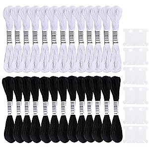 Cldamecy Embroidery Floss,13 Skeins White & 13 Skeins Black Embroidery Threads for Cross Stitch,Friendship Bracelets String,and DIY Art Craft ,with 10 PCS Floss Bobbins