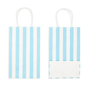 Sparkle and Bash Light Blue Striped Party Favor Gift Bags with Handles for Boys Baby Showers (50 Pack)