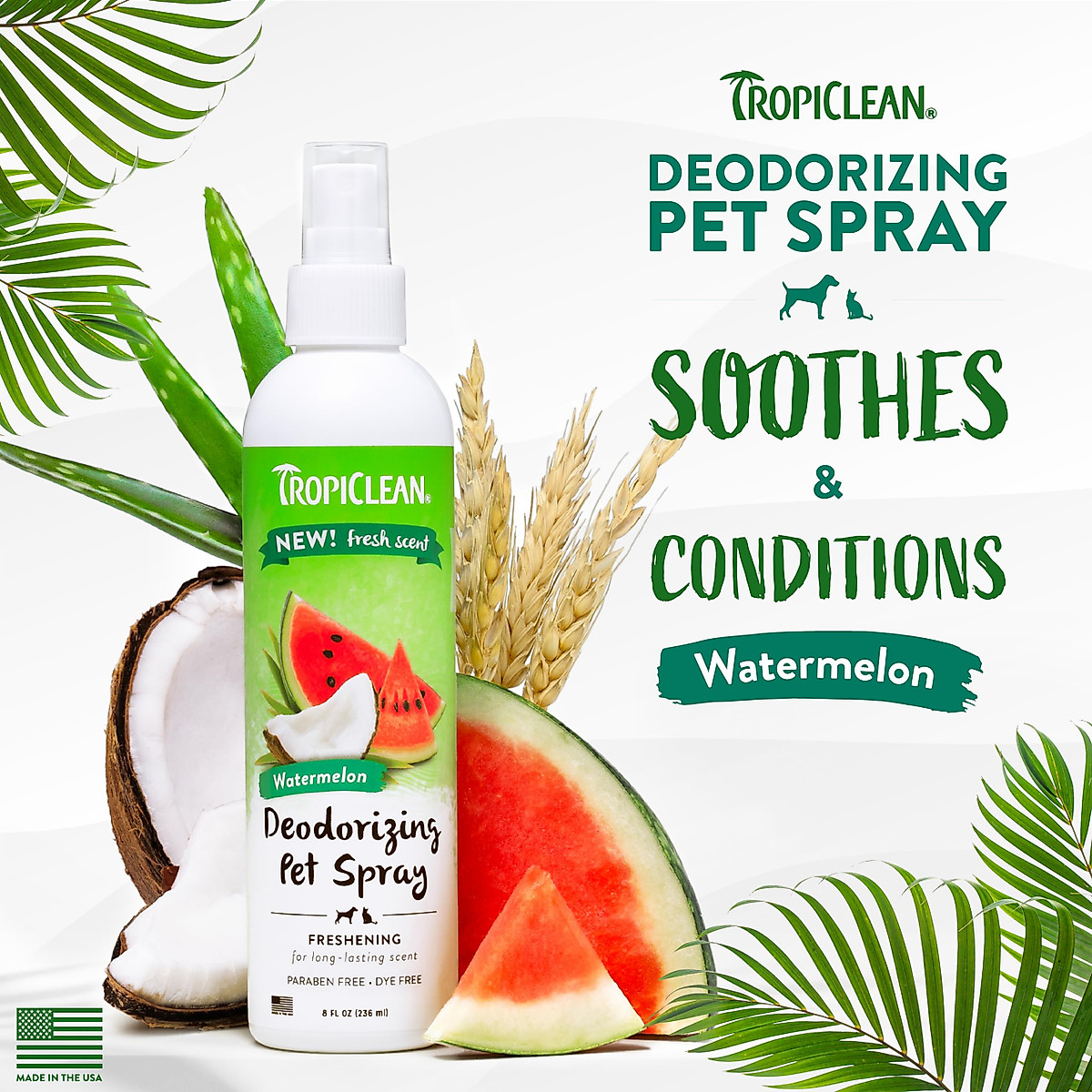 TropiClean Watermelon Cat & Dog Deodorizing Spray | Cat & Dog Grooming Supplies | 8 oz | Made in The USA