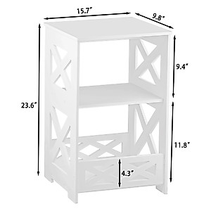 BYFU White Side Table, Small End Table with Storage Shelf, 3-Tier Nightstand Bedside Table Bookshelf Bookcase Display Rack for Small Spaces Bedroom Bathroom Living Room Office