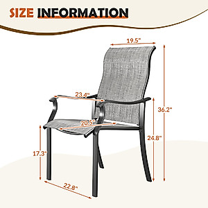 UDPATIO Patio Dining Chairs Set of 6, High Back Wide Seat Outdoor Furniture Chairs with All Weather Breathable Textilene, for Lawn Garden Backyard Deck, Grey White