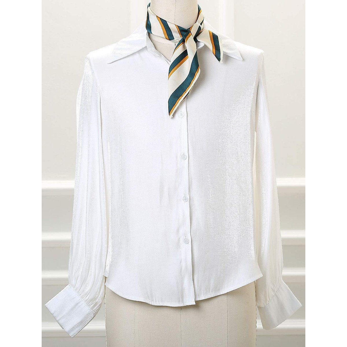 Allegra K 50cm Stripe Print Square Neck Wrap Scarves Head Scarf Kerchief Neckerchief for Women Peacock Green