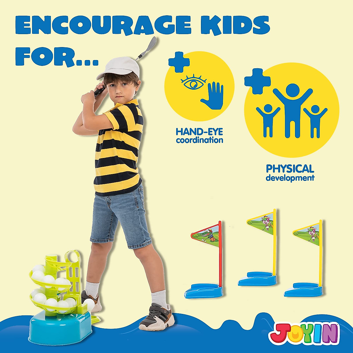 JOYIN Club Golf Comprehensive Toy Set with 3 Golf Clubs, 3 Club Heads, Deluxe Toy Golf Bag, 15 Training Toy Golf Balls and Accessories, for Toddler Kids Boys and Girls Golf, Outdoor Lawn Sport Toy