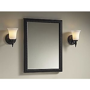 KOHLER K-2967-BR1 20 inch x 26 inch Aluminum Bathroom Medicine Cabinet with Oil-Rubbed Bronze Framed Mirror Door; Recess or Surface Mount