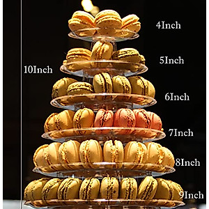 Fashionclubs 6 Tier Round Cake Stand Macaron Tower, Plastic Tiered Cupcake Dessert Display Stand Pastry Appetizers Serving Tray Platter Food Display for Wedding,Baby Shower or Birthday Party