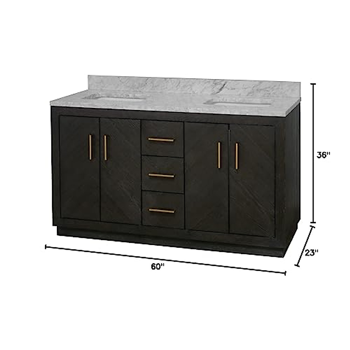 Kitchen Bath Collection Peyton 60-inch Double Bathroom Vanity (Carrara/Dark Oak): Includes Dark Oak Cabinet with Stunning Carrara Marble Countertop and White Ceramic Sinks