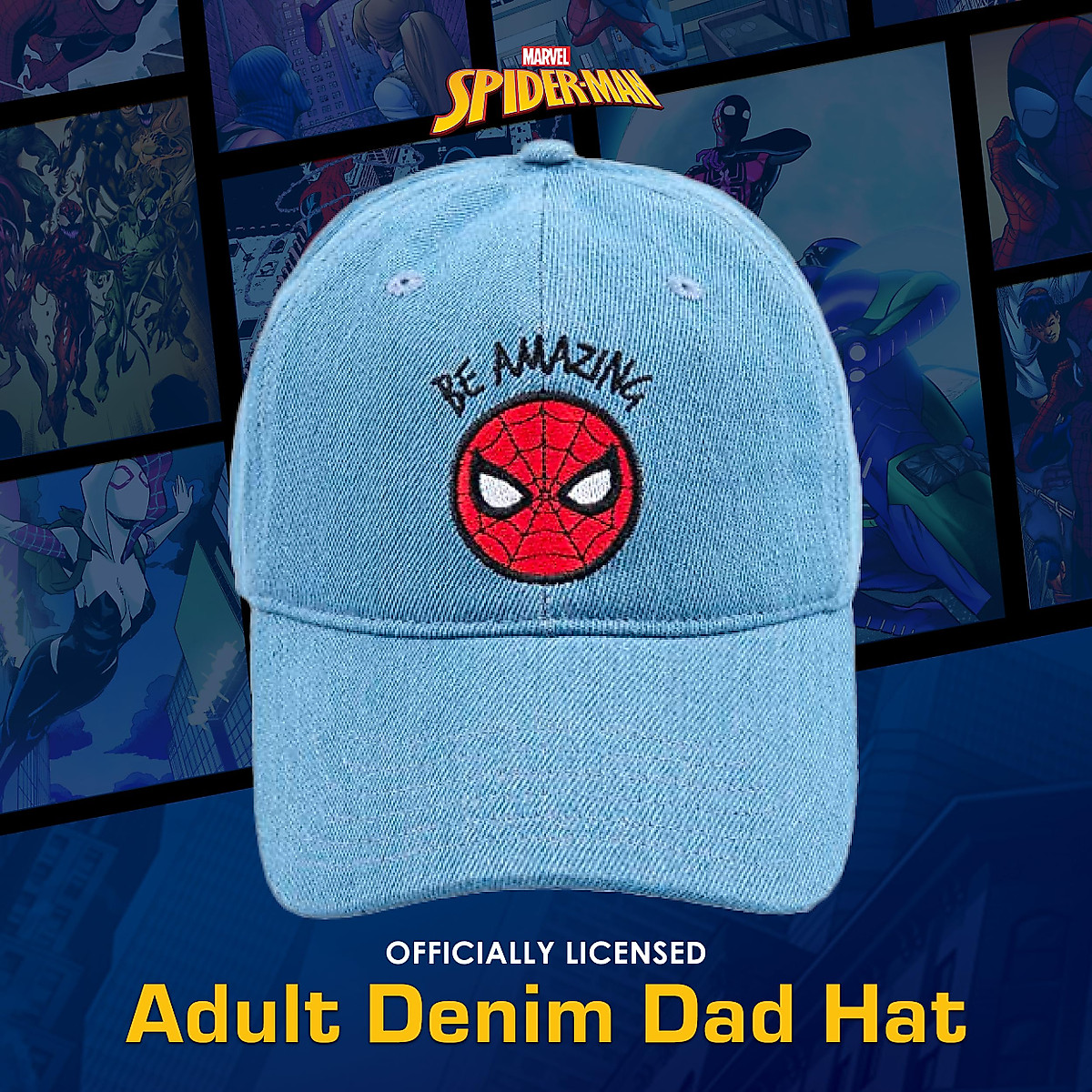 Marvel Spider-Man Cotton Adjustable Dad Hat, Denim, One Size