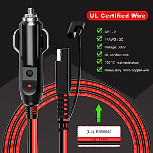 EXTRACTME 10FT Cigarette Lighter SAE Battery Charger Cable, 14AWG 12V Cigarette Lighter Plug to SAE Quick Release Adapter Extension Charging Cable with Fuse and LED Light