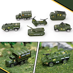 Diecast Military Vehicles Army Toy Mini Pocket Size Play Models Truck Tanks Helicopter for Kids Boys Age 3 4 5,Pack of 6
