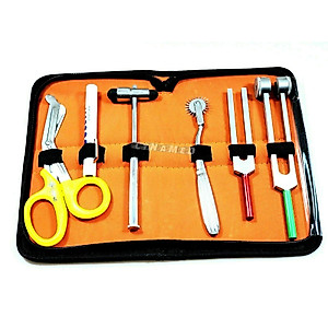 6 Piece Student Diagnostic Kit - Reflex Hammer and Tuning Fork Set C 128 and C 512. Includes Wartenberg Pinwheel, Penlight and Bandage Scissors 7.5”