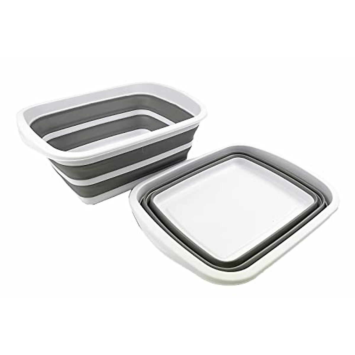 SAMMART 10L (2.6 Gallon) Collapsible Tub-Foldable Dish Tub-Portable Washing Basin-Space Saving Plastic Washtub (White/Grey (Set of 2))