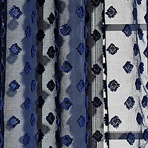 Lush Decor Navy Textured Dot Grommet Sheer Window Curtain Panel Pair (84" x 38"), 84" x 38