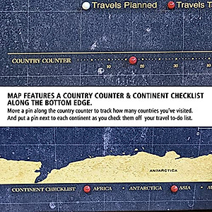 Personalized Gold & Navy Textured Push Pin World Map on Canvas, 3 Sizes, Push Pins Included to Track Travels, World Map Pin Board, Best gift for People Who Travel Gift for Traveler Women Men Couple