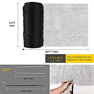 Bird Netting for Garden - 13 x 40 FT Heavy Duty Anti Bird Netting Mesh with Ties and Landscape Staples for Vegetable, Fruit Trees & Other Plants, Lasting Against Birds Deer Squirrels and Poultry