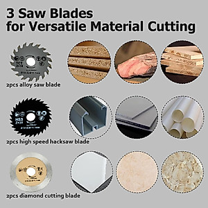 BRZOXIN Mini Circular Saw Set, Handheld Circular Saw Corded 3400RMP 400W 110V Max Cutting Depth ½ Inch/12mm w/6 Blades, Multifunction Compact Circular Saw for Wood Drywall Tile Soft Metal PVC Pipe