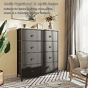 C&AHOME Fabric Dresser, Tall Double Dresser with 8 Drawers, Storage Tower with Fabric Bins, 4-Tier Wide Chest of Drawers for Closet, Bedroom, Living Room, Hallway, Rustic Brown and Black UDDST08B