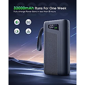ONLYNEW Power Bank 32000 mAh Portable Charger: PD 20W Super Fast Charger with Powerful Flashlight - Black
