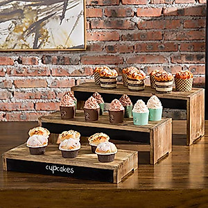 MyGift 3-Tier Rustic Burnt Dark Brown Wood Cake/Dessert Display Riser Stands with Chalkboard Panels