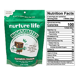 Nurture Life Mighty Bites - Oatmeal Raisin - Healthy Snacks for Kids & Toddlers Made with Oats, Sunflower Seed Butter, Chia Seeds, Dates, and Raisins - Plant-Based, High Fiber, Low Sugar - 15 Pieces (Pack of 1)