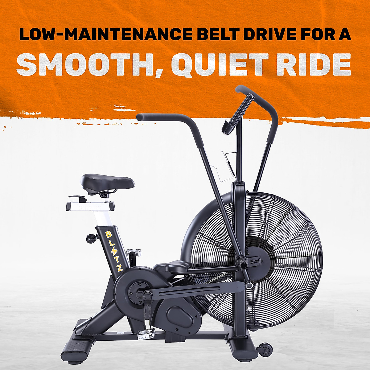 Air Bike [Bells of Steel] Fan Bike Exercise Bike, Blitz Cardio Bike, Belt Driven Air Bike Exercise Machine with Phone and Bottle Holder – 25in Fan Diameter, 350lb Capacity Stationary Bike