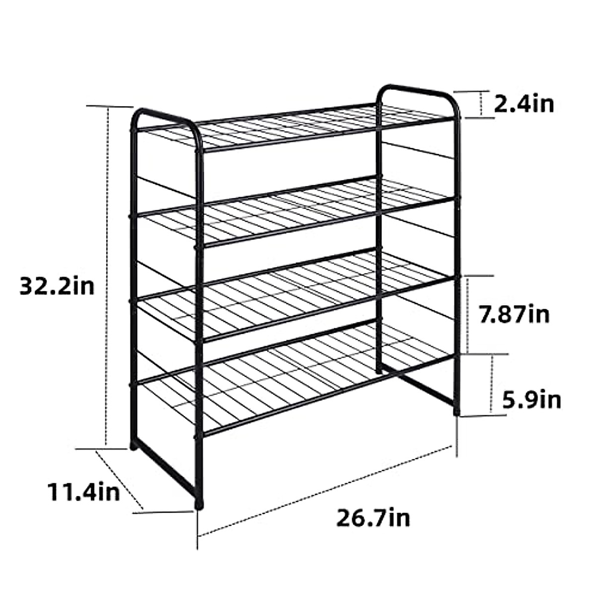 REGILLER 4-Tier Stackable Shoe Rack, Expandable & Adjustable Shoe Organizer Storage Shelf, High Capacity, Wire Grid, Black