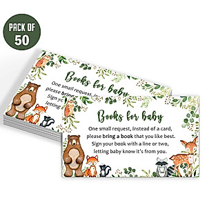 Yuzioey 50 Woodland Baby Shower Invitations, Forest Woodland Greenery Invitations Macthing Envelpoes, Diaper Raffle Tickets, Book Request Cards, Forest Creatures Invitations