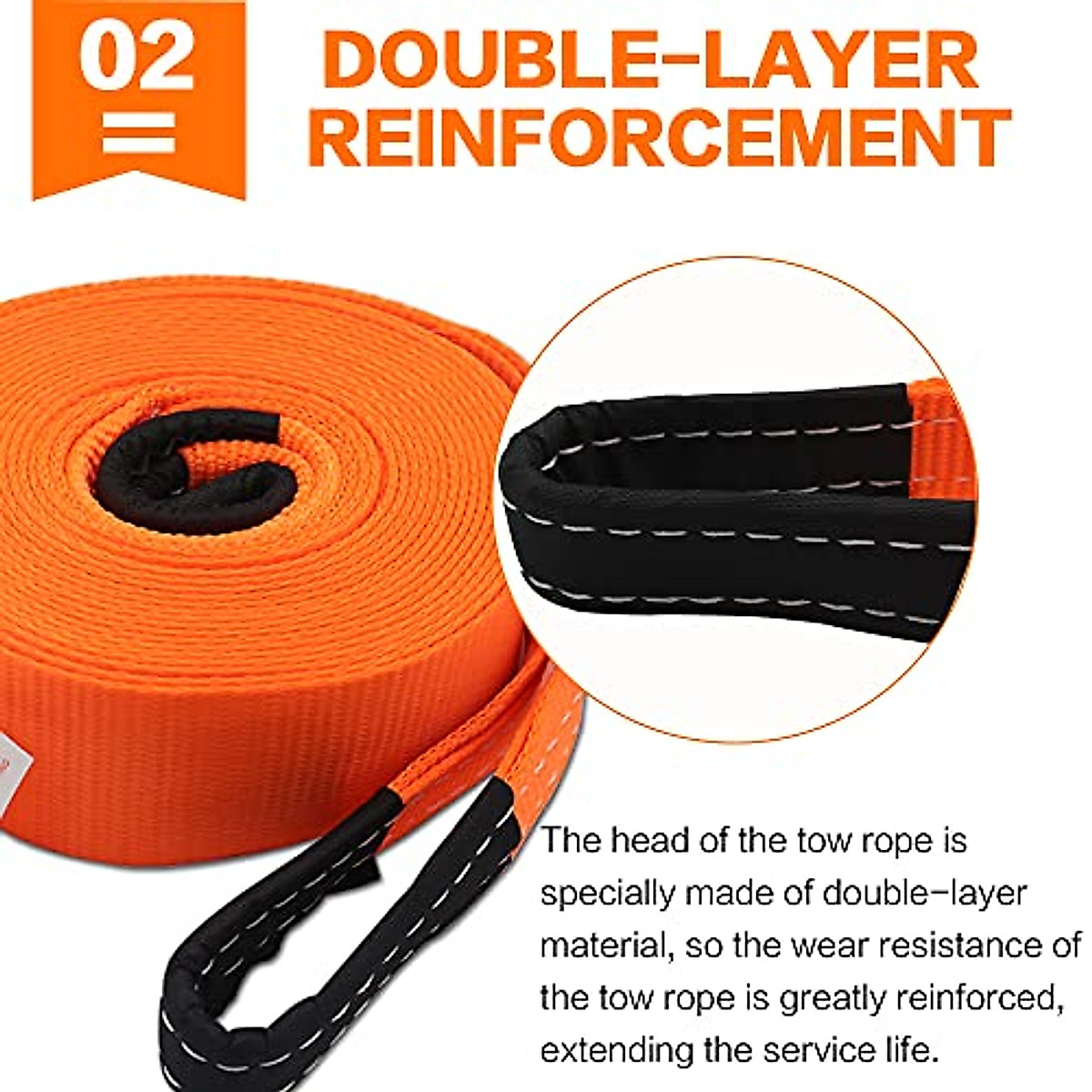 Iztoss 3"×30' Tow Strap Heavy Duty 30 feet Break Strength 35,000 lbs Double Reinforced Webbing Recovery Tow Rope Kit, Winch Snatch Strap (30 Feet Tow Strap)