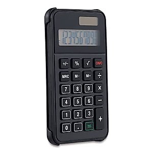 1InTheOffice 10 Digit Pocket Calculator, Office Calculator, Dual Powered Handheld Calculator, Solar and Battery, Black, 1 Pack