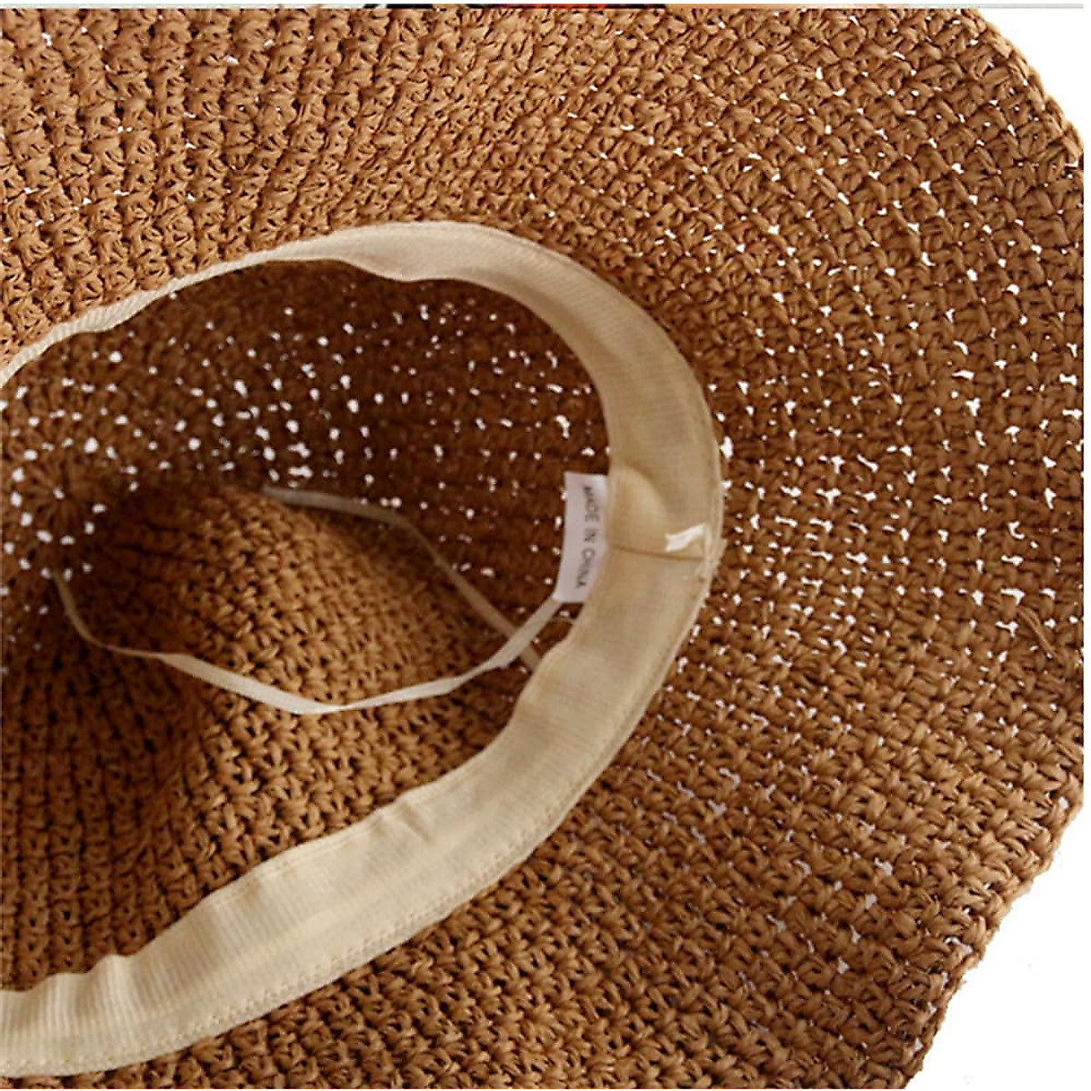 Women Sun Hat Wide Brim Floppy Beach Hat Breathable Straw Hat Foldable Packable Summer Outdoor Sun Protection Cap C-Khaki