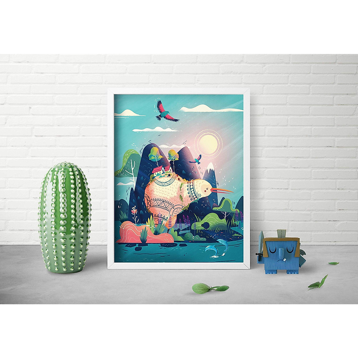 8x10 Kiwi Nursery Art Print New Zealand Art Whimsical Print Fantasy Folk Nature Design Colorful Travel Tropical Art Mountain Hiking Bird Illustration Kids Bedroom Decor Studio Ghibli Art Cute Wall Art