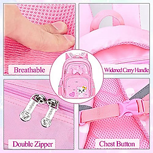 MOCCNORA Girls Backpack 16 Inch Cute Cat Backpack for Girls Princess Bowknot Backpack with Lunch Bag for Primary Students