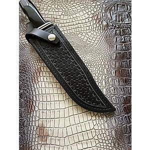 Carl Thomas Leathers Custom Leather Knife Sheath Fits Buck 120 Knife, Fixed Blade Knife Holder, Black, Sheath Only